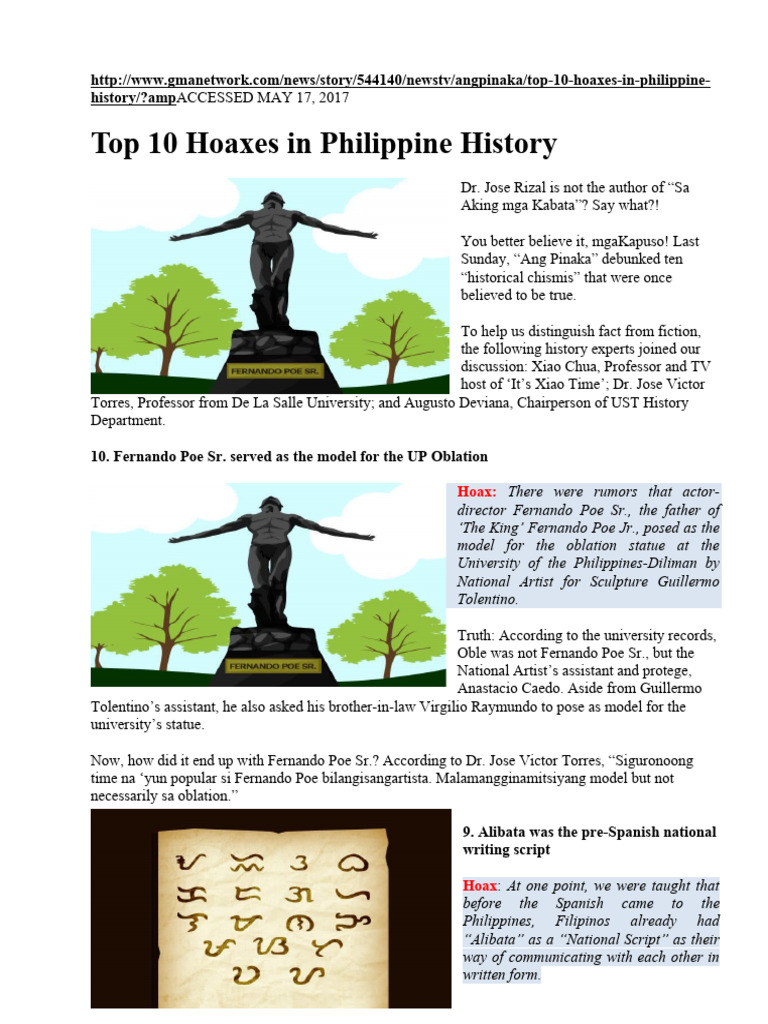 Top 10 Hoaxes in Philippine History | PDF | Social Science | History