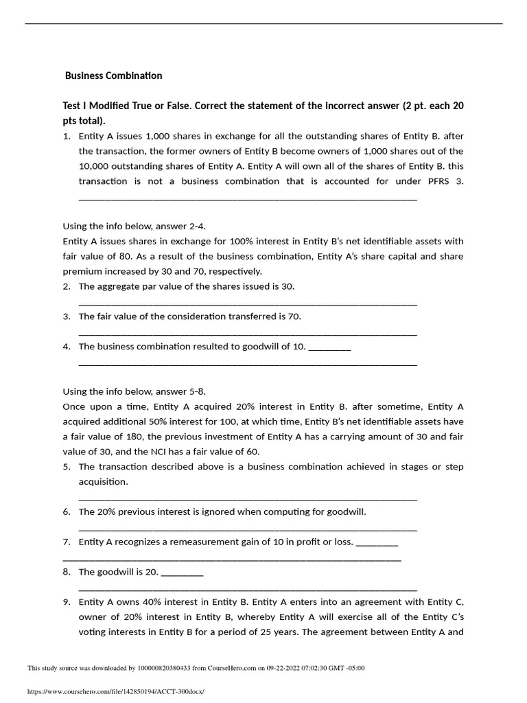 Acct 300 | Download Free PDF | Mergers And Acquisitions | Goodwill ...