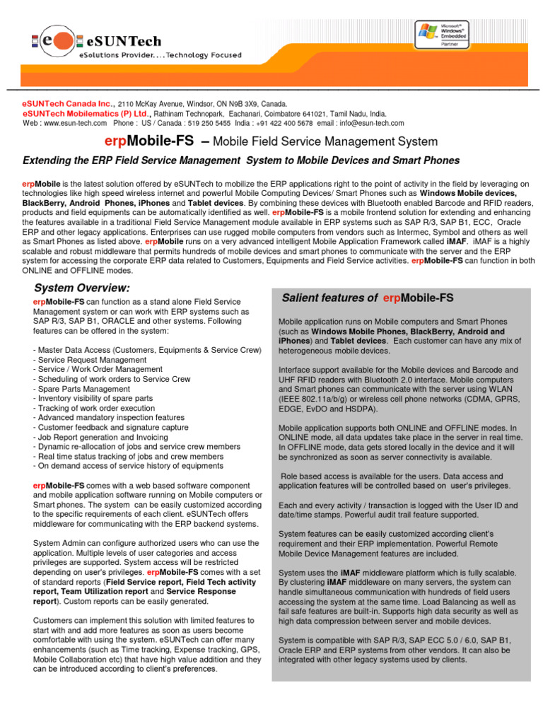 Erpmobile FS Brochure For Mobile Field Service Management System Ver ...