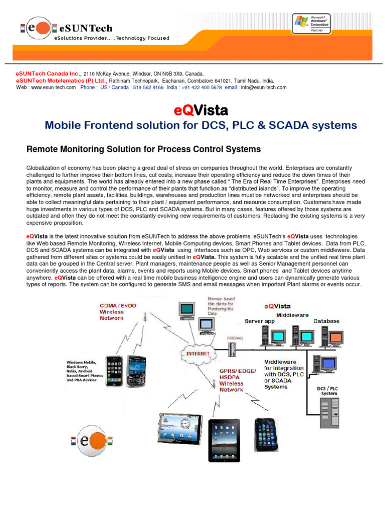 eQVista Mobile Front End Solution For SCADA and DCS Systems Brochure Ver 1003 | PDF | Software ...