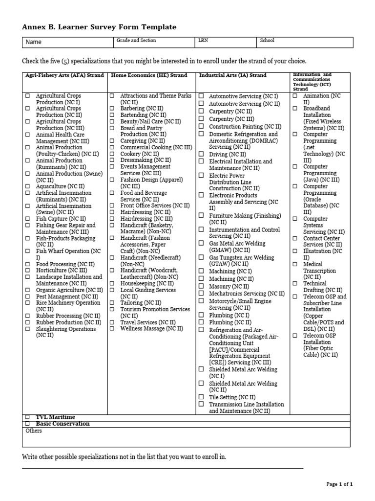 Annex B. Learner Survey Form - 02.10.23 1 | PDF