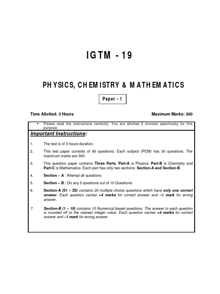 Igtm - 19 - 24-01-2023 - 1 - 17-01-2024 - QP | PDF | Science & Mathematics