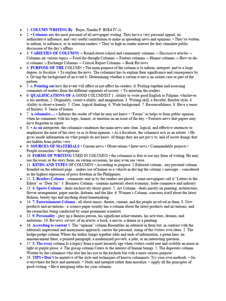 Column Writing | PDF