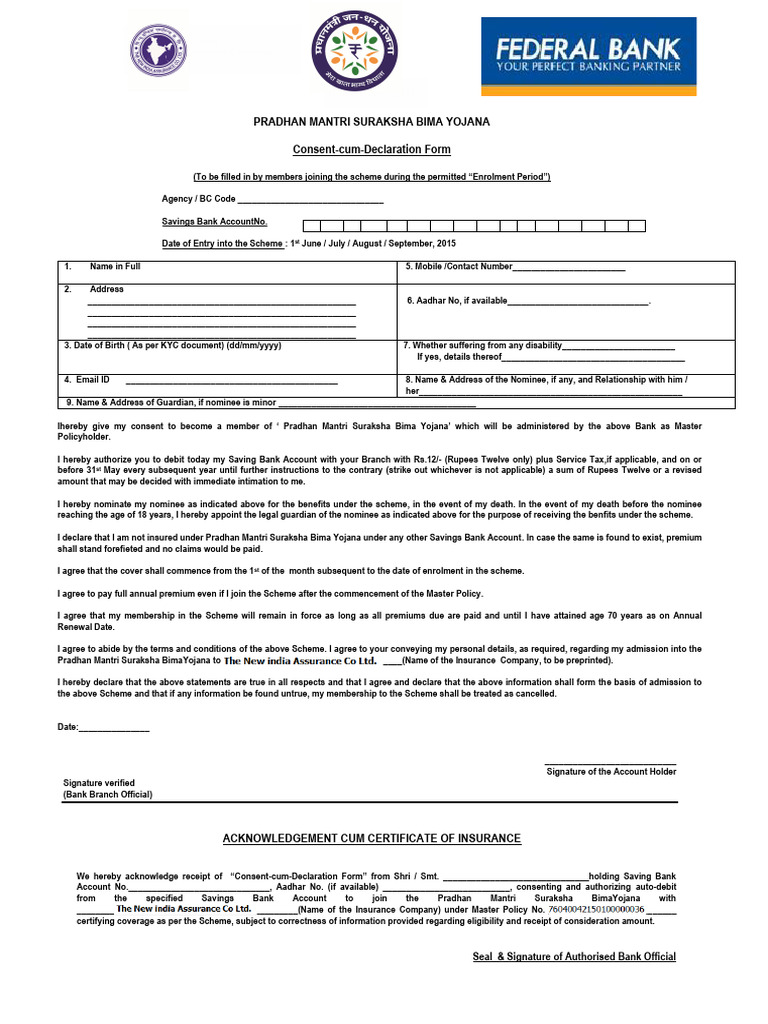 Application Form-PMSBY | PDF