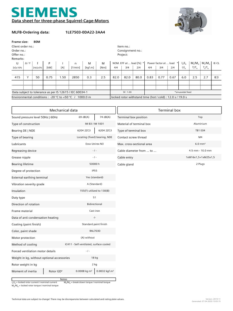 1LE7503-0DA22-3AA4 Datasheet en | PDF | Mechanical Engineering | Manufactured Goods