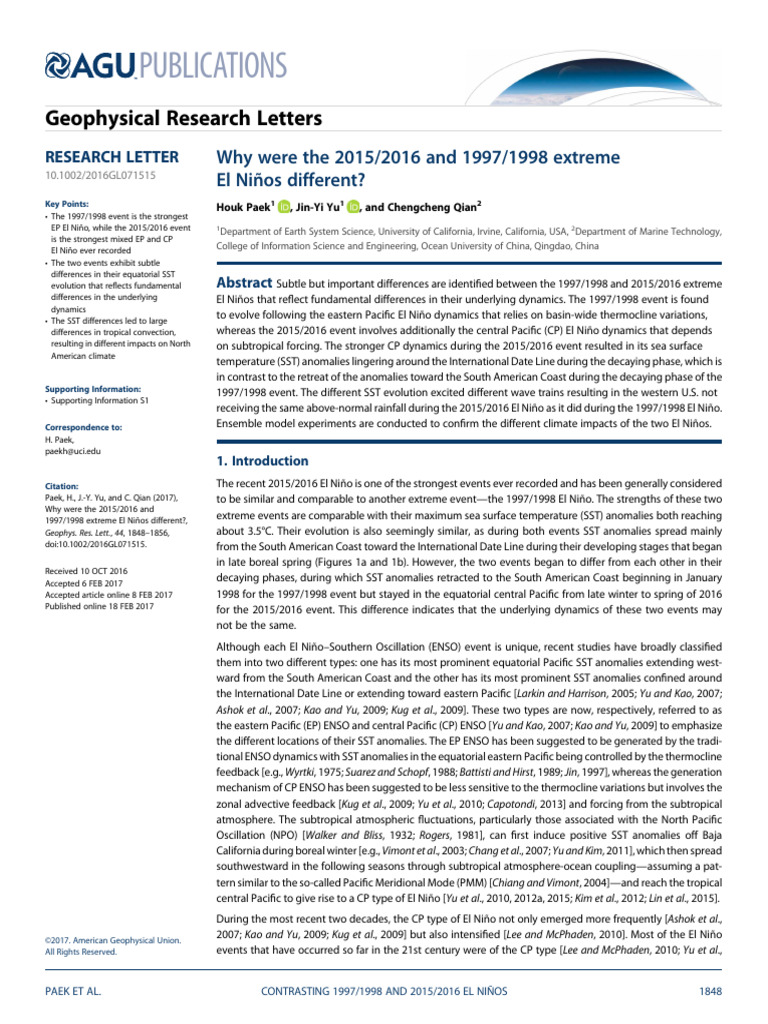 Geophysical Research Letters - 2017 - Paek - Why were the 2015 2016 and ...