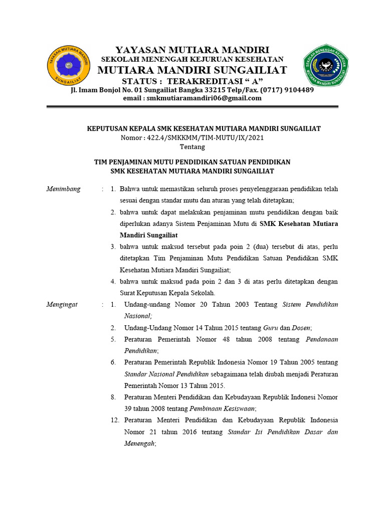 SK Tim Penjamin Mutu | PDF