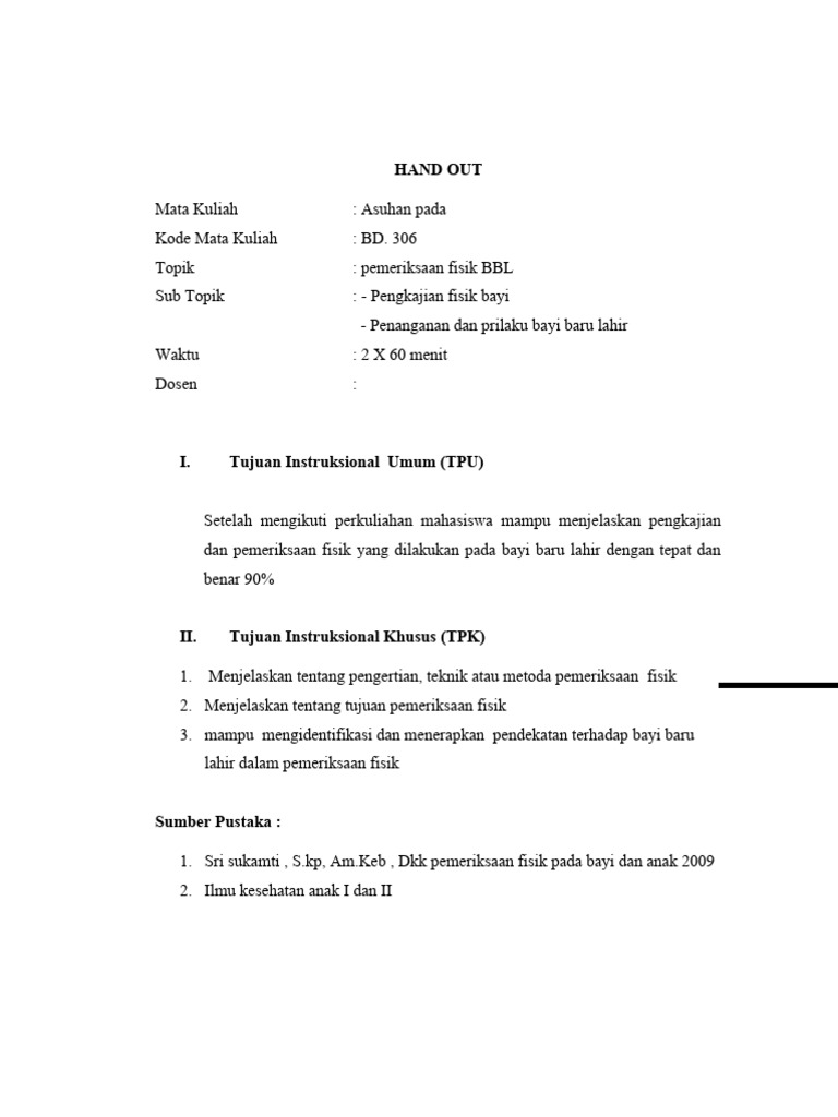 Handout Pemeriksaan BBL | PDF