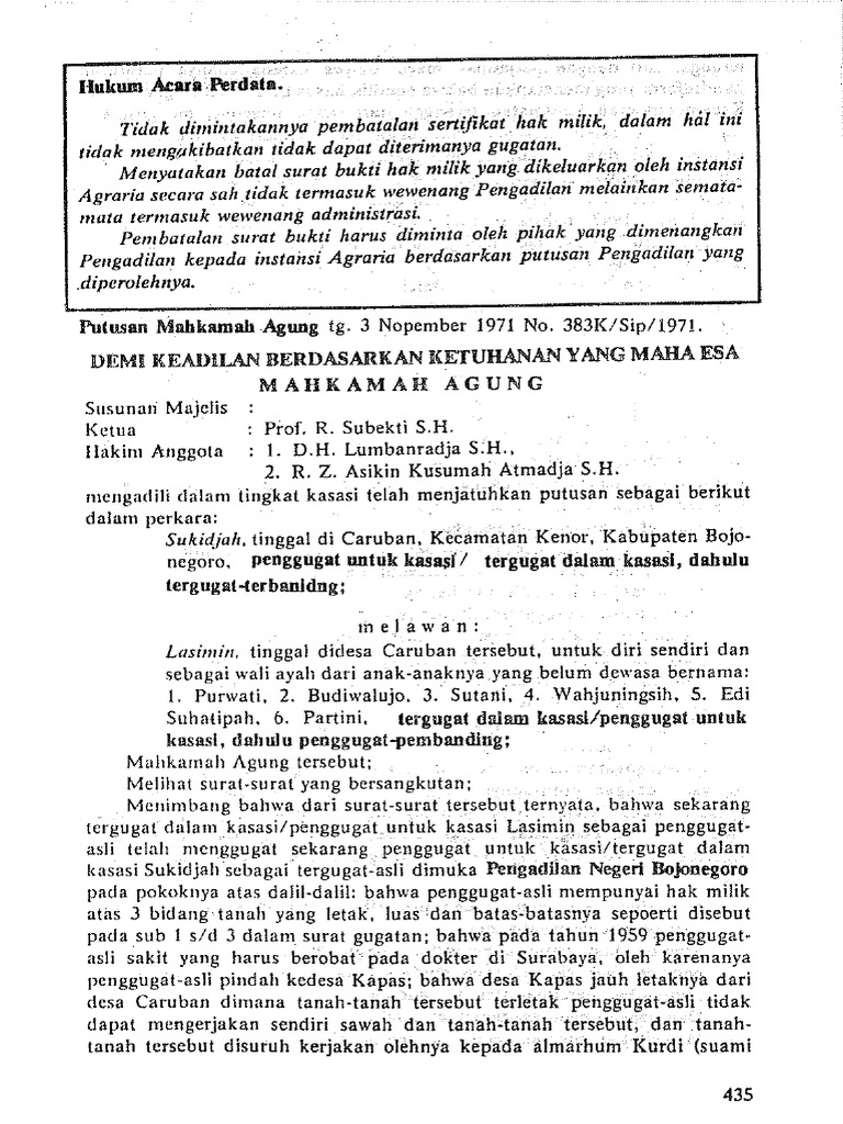 Yurisprudensi Mahkamah Agung RI No 383K SIP 1971 Tahun 1971 | PDF
