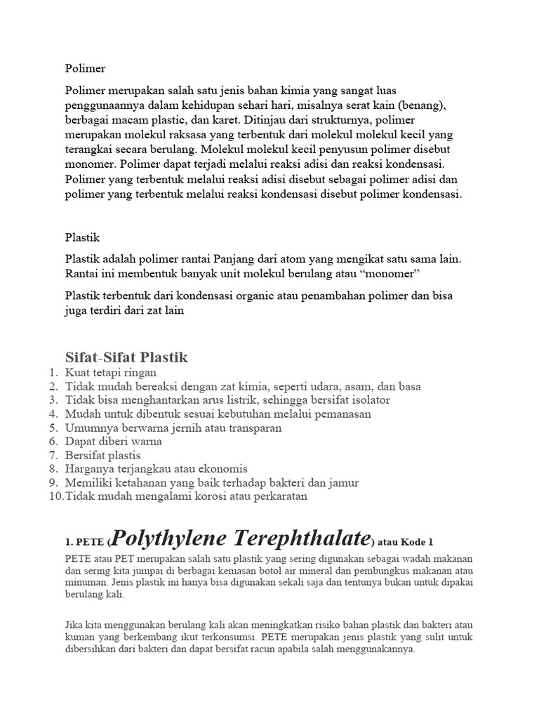 Polimer Dan Plastik | PDF