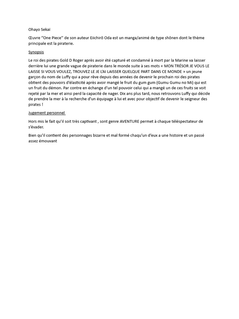 Intro One Piece | PDF