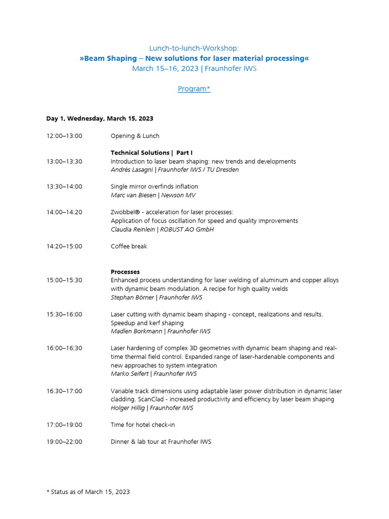 Program Beam-Shaping 2023 | PDF