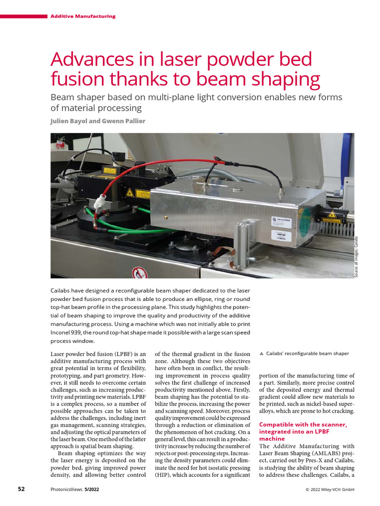 PhotonicsViews - 2022 - Bayol - Advances in Laser Powder Bed Fusion Thanks To Beam Shaping | PDF