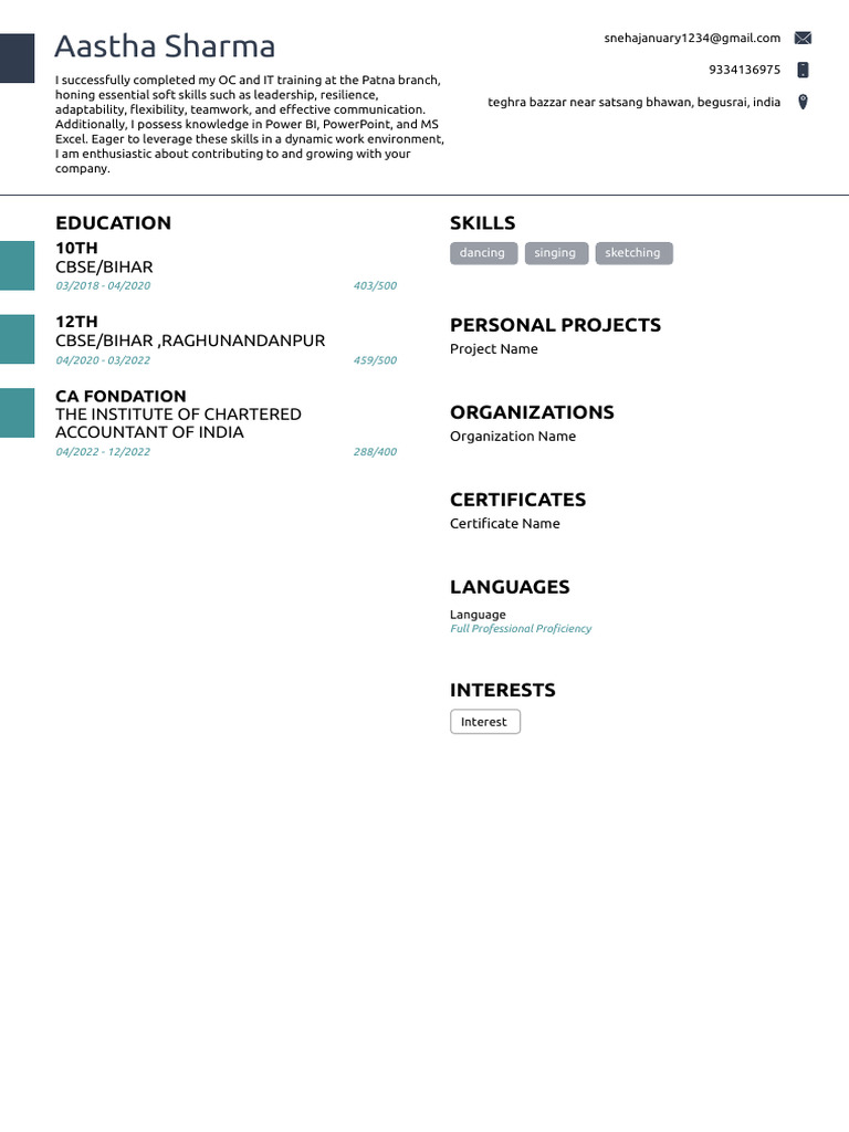 Aastha Sharma: Skills & Training Overview | PDF