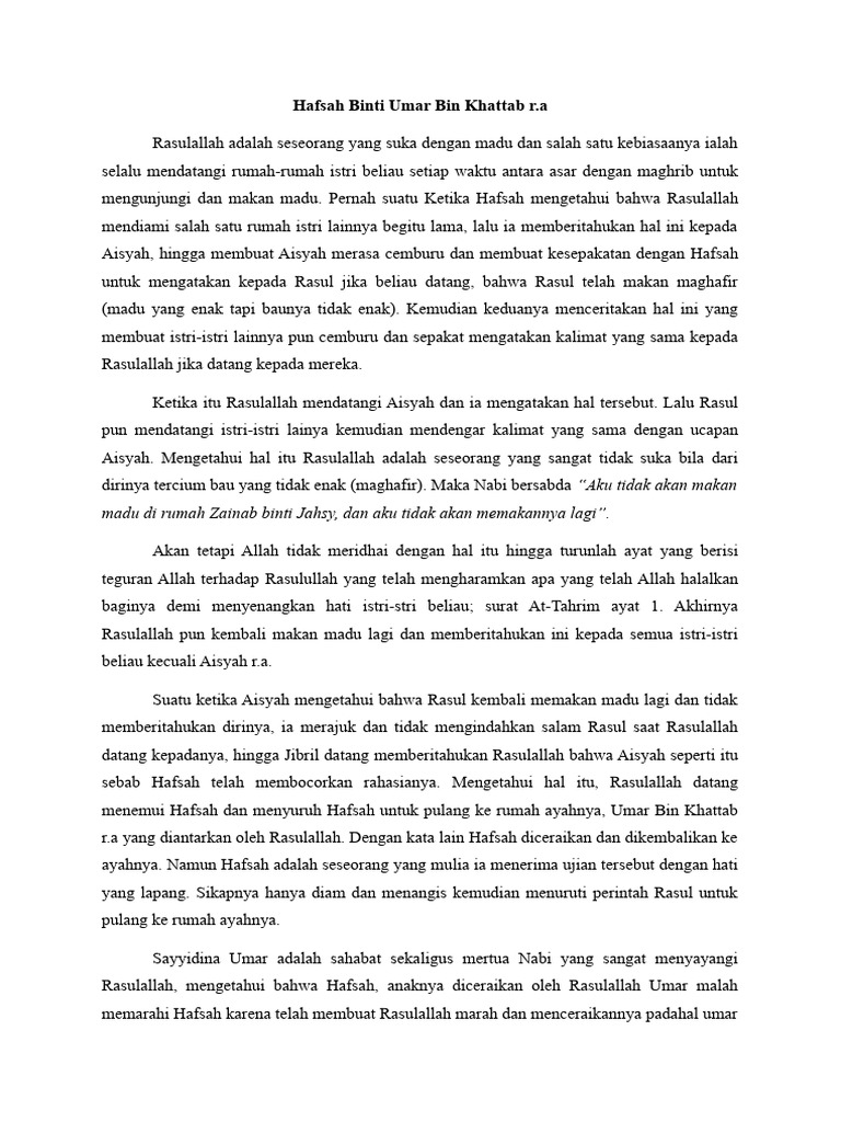Hafsah Binti Umar Bin Khattab R | PDF