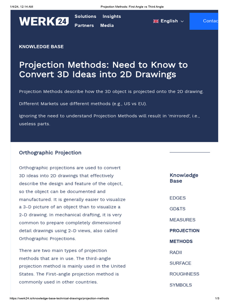 Projection Methods - First Angle Vs Third Angle | PDF