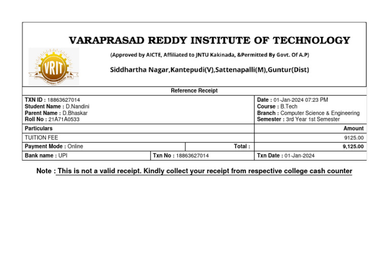 VARAPRASAD REDDY INSTITUTE of TECHNOLOGY - 2023-2024 - 2582273 | PDF