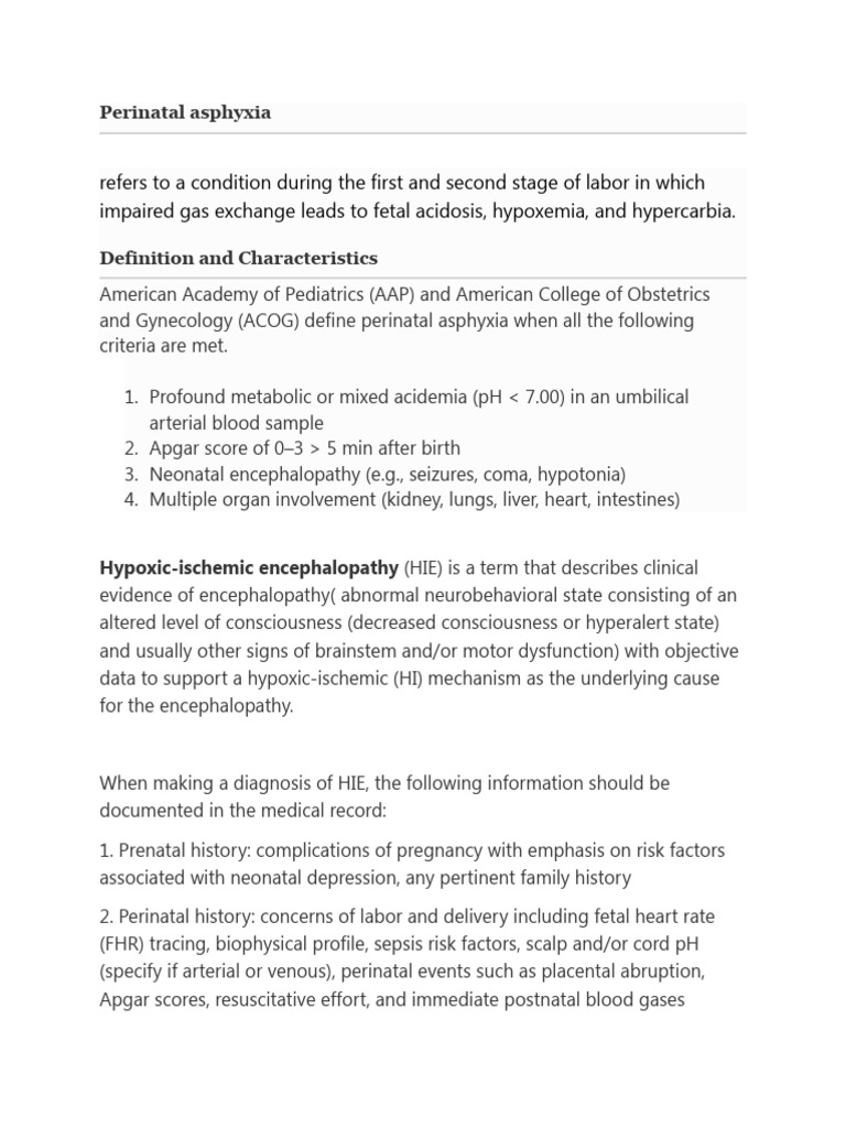 Perinatal Asphyxia Class Notes | PDF