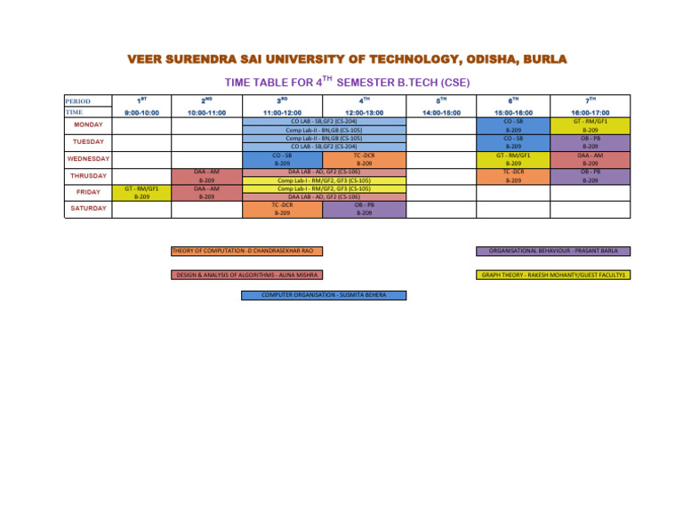 Time Table Sem 4 (Cse) | PDF