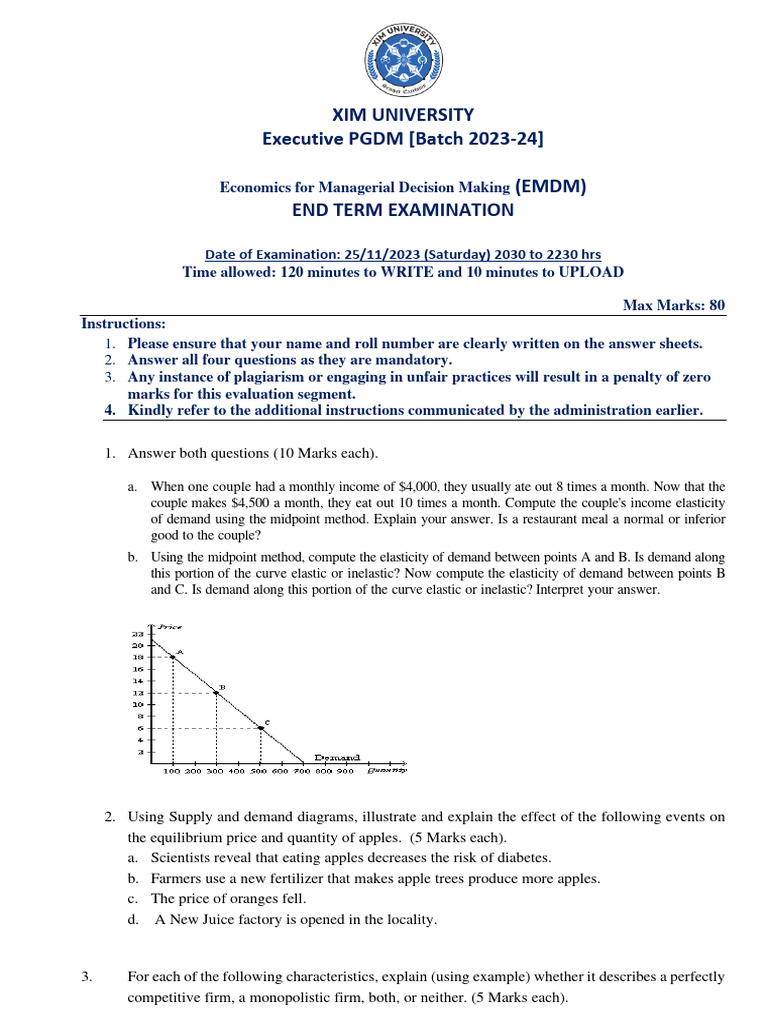 EMDM ET Question Paper | PDF | Demand | Price Elasticity Of Demand