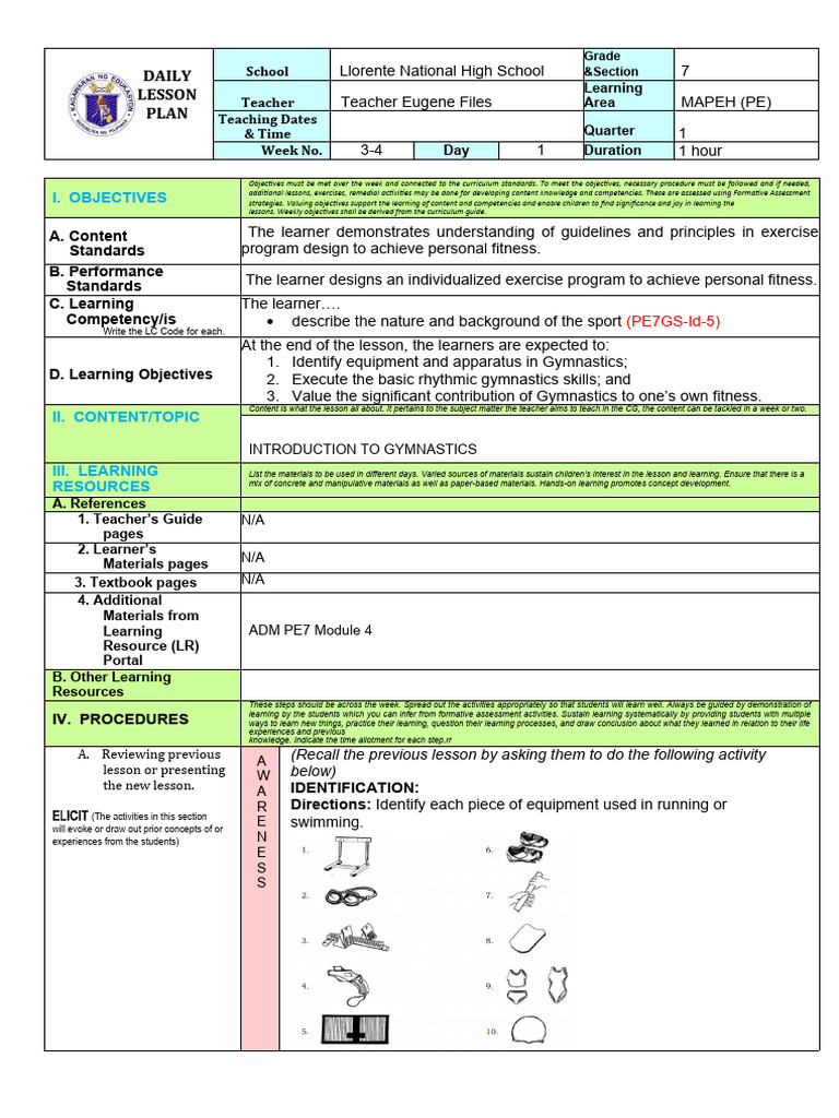 Q1 COT-LP - PE 7 (Gymnastics) | PDF