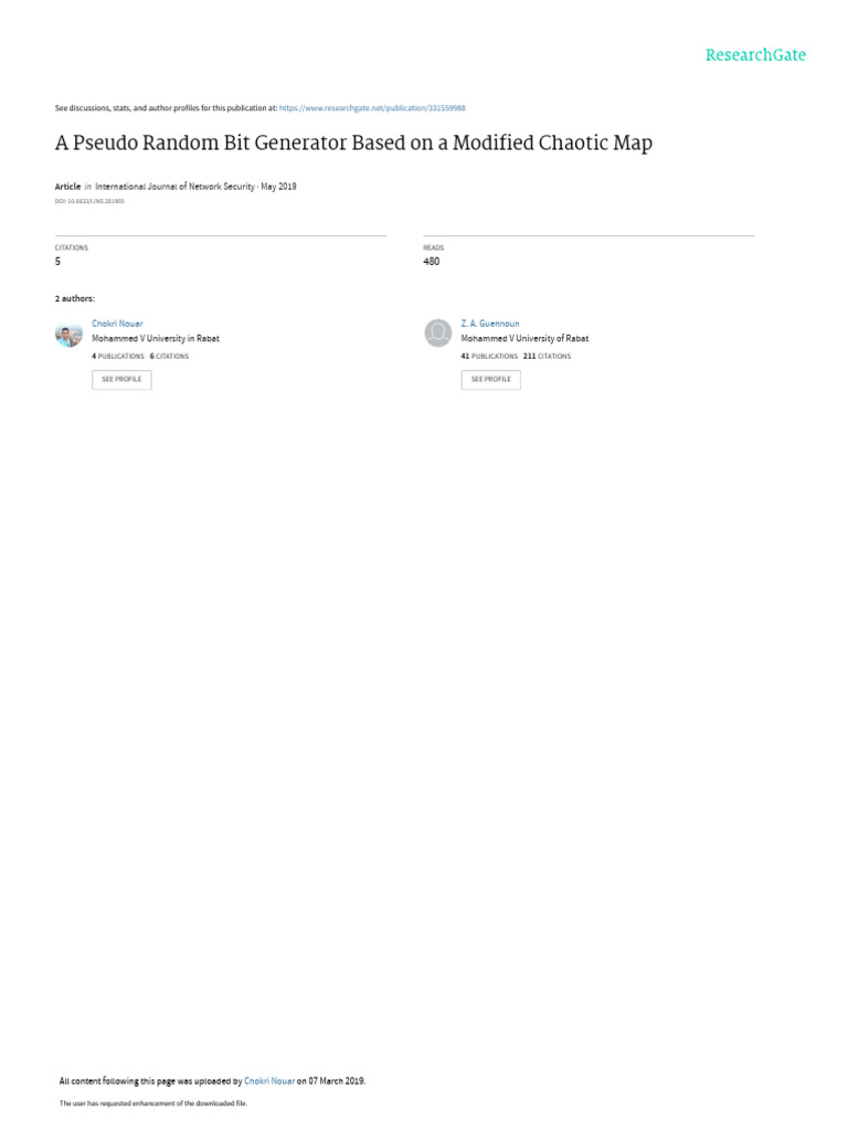 A Pseudo Random Bit Generator Based On A Modified Chaotic Map | PDF | Chaos Theory | Applied ...