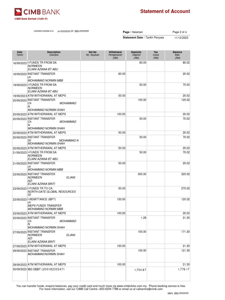 CIMB Estatement (NoorBayah) | PDF | Debit Card | Credit Card