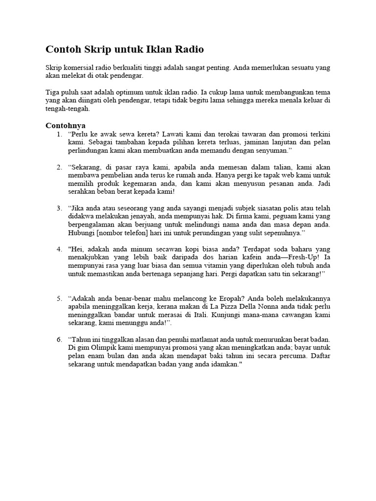 Contoh Skrip Untuk Iklan Radio | PDF Contoh Skrip Untuk Iklan Radio | PDF