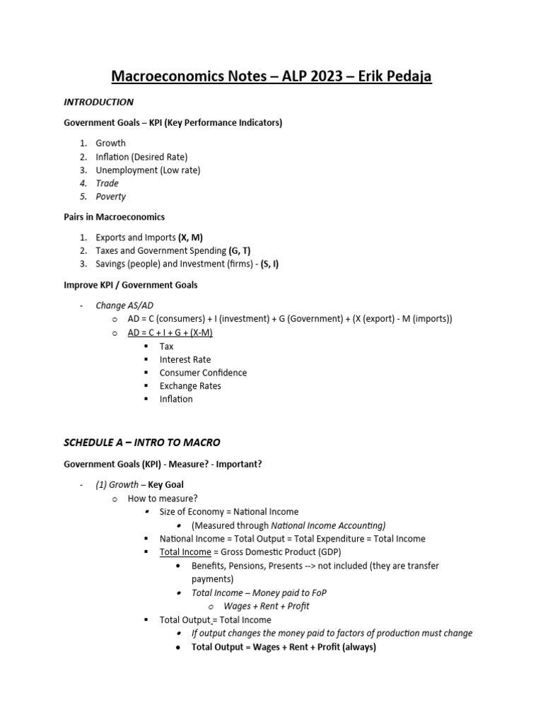 Macroeconomics Notes - ALP 2023 | PDF