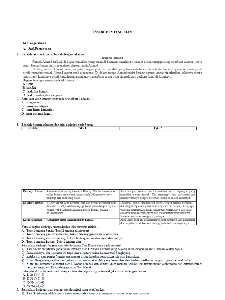Instrumen Penilaian | PDF | Seni & Disiplin Bahasa