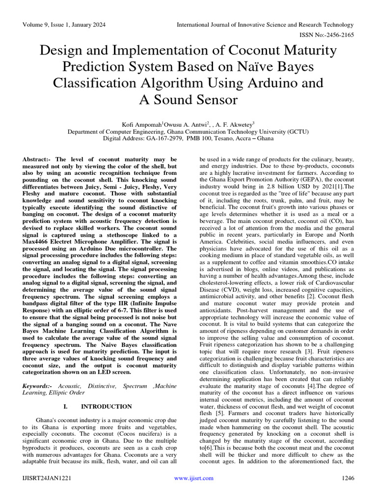 Design and Implementation of Coconut Maturity Prediction System Based ...