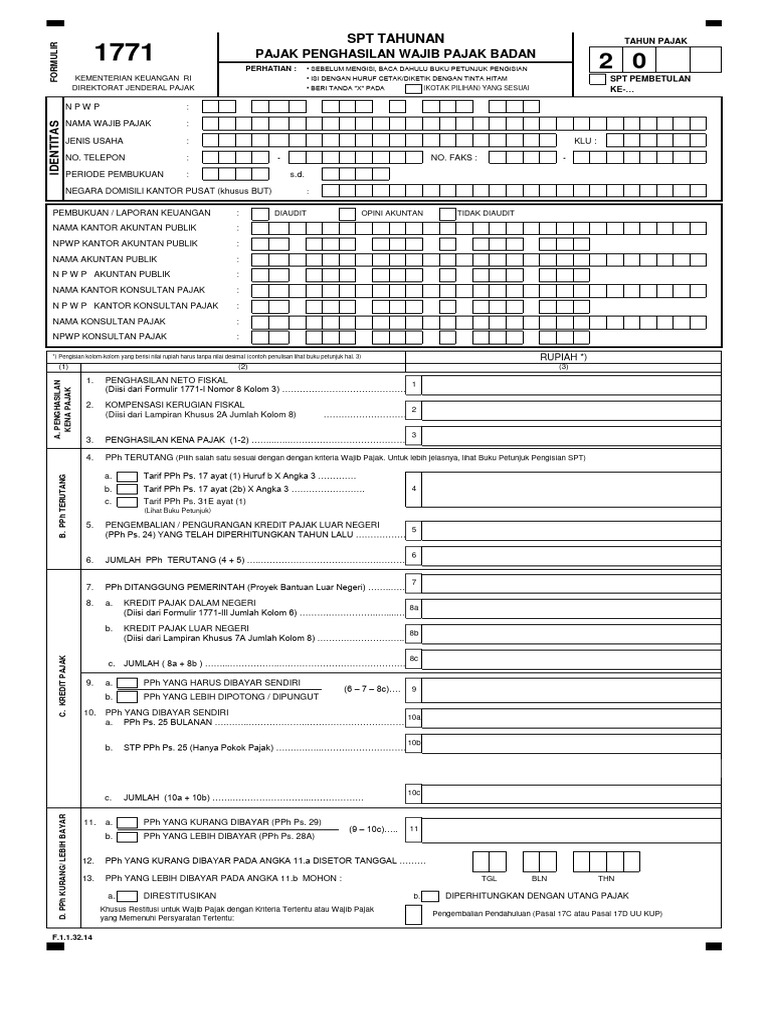 Formulir PDF SPT Tahunan PPH Badan - 1771 | PDF