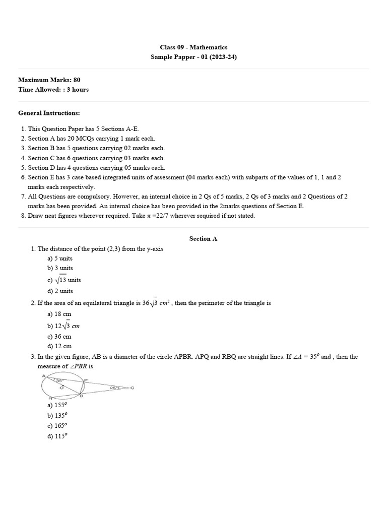 Mathematics Class - 9 | PDF