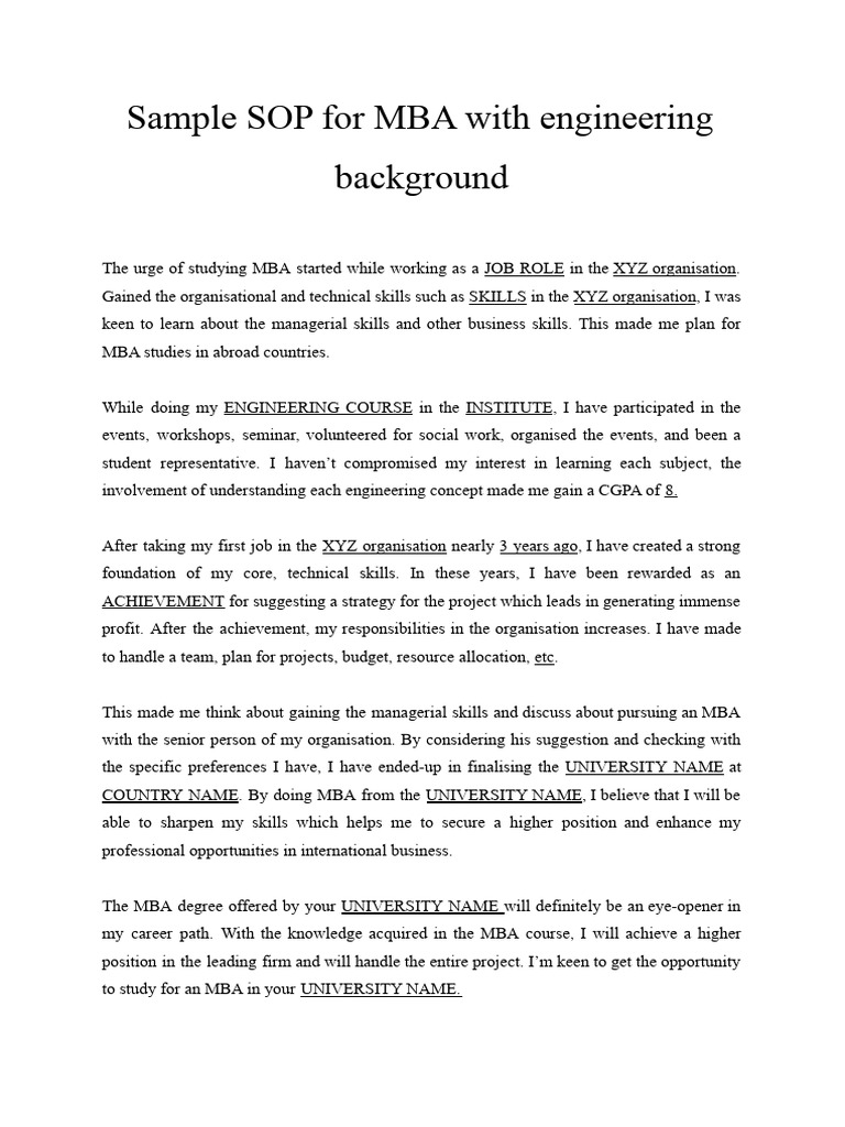 Sample SOP for MBA With Engineering Background 20f3991883 | PDF