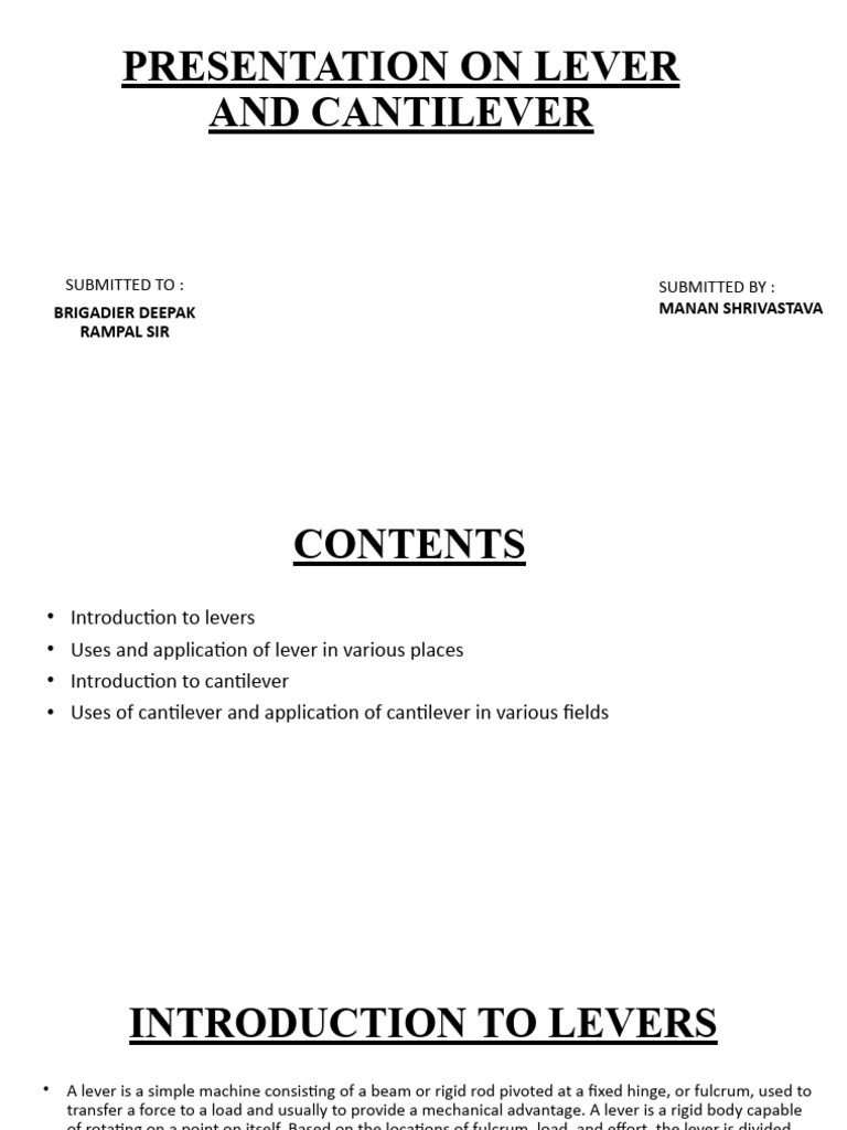 LEVER AND CANTILEVERs | PDF | Lever | Physical Sciences