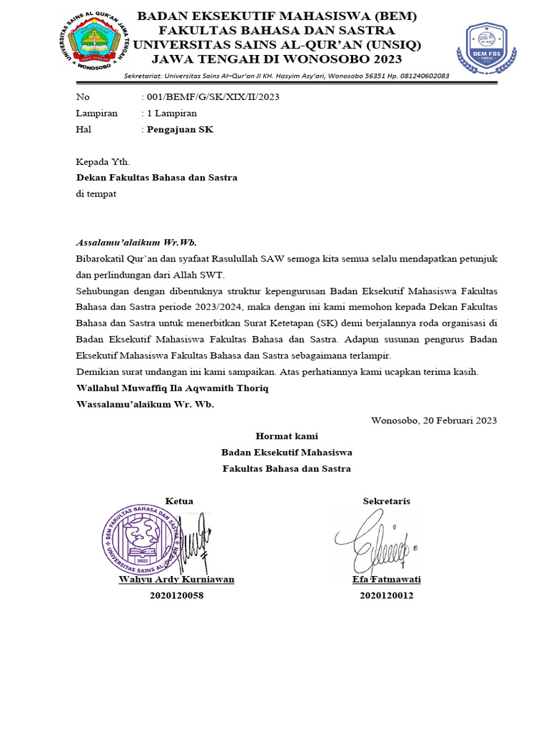 Surat Permohonan Pengajuan SK | PDF