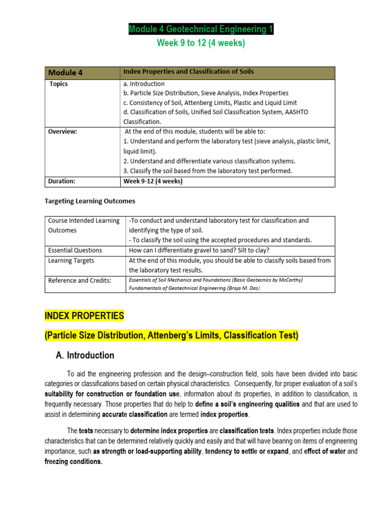 Module 4 Geotechnical Engineering BSRE 1st 23 24 | PDF | Silt | Clay Module 4 Geotechnical Engineering BSRE 1st 23 24 | PDF | Silt | Clay