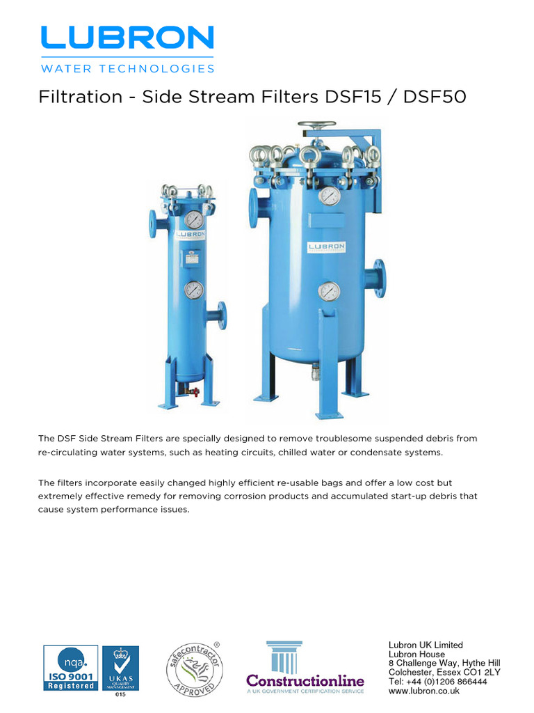 Filtration Side Stream Filters DSF15 DSF50 | PDF