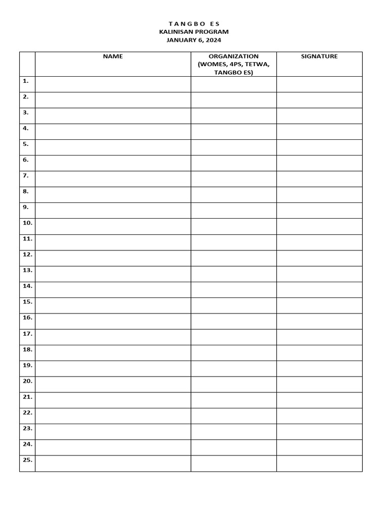 Attendance Sheet - Clean Up Drive | PDF