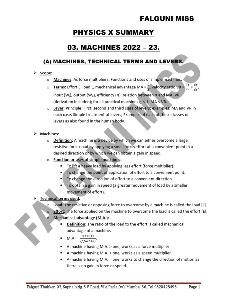 03 Phy ICSE X Machines | PDF