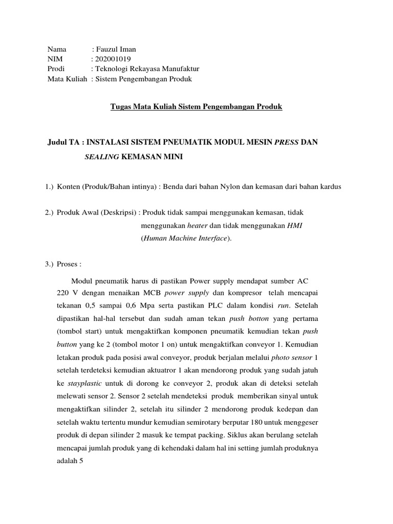 Tugas 1 - MK Sistem Pengembangan Produk | PDF