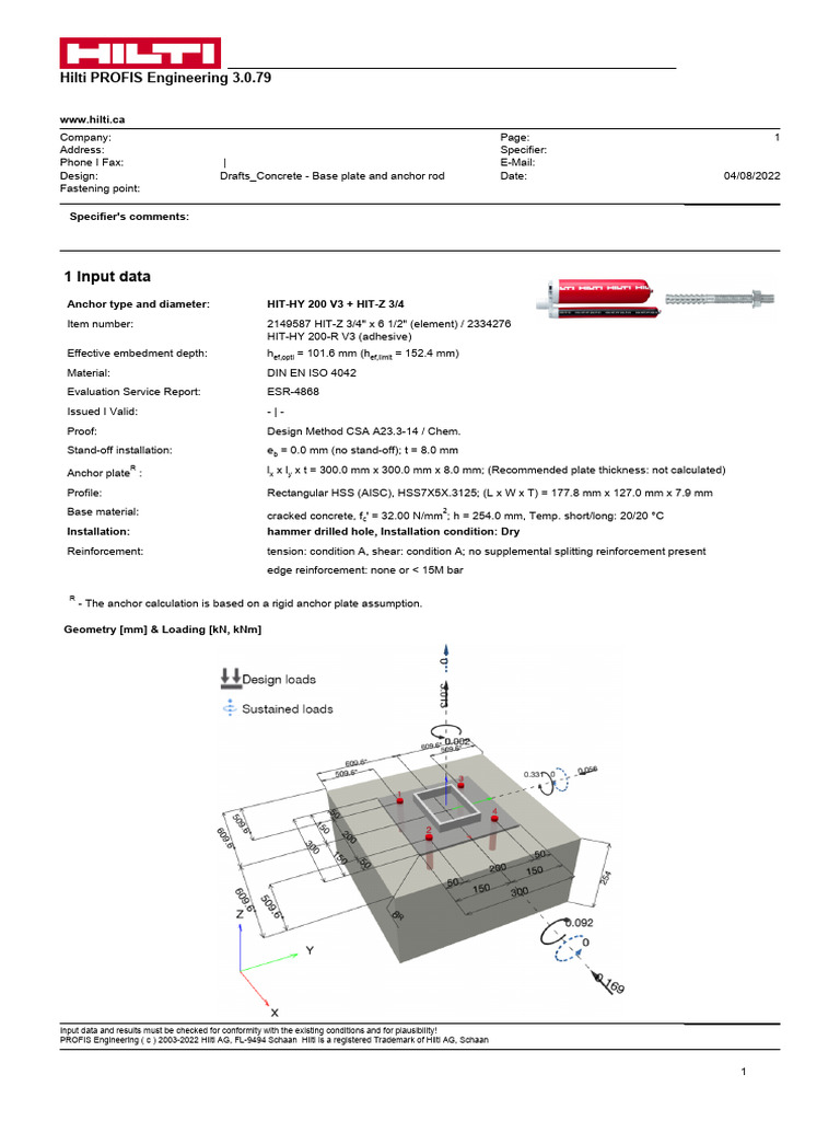 Hilti PROFIS Engineering Anchor Design | PDF