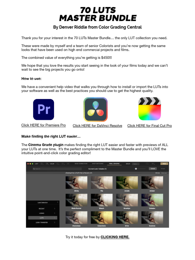 70 LUTs Master Bundle READ ME | PDF