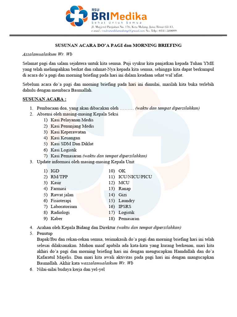 Teks MC Morning Briefing | PDF