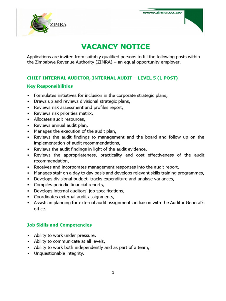 Vacancy Notice External Advert Chief Internal Auditor 16 April 2023 ...