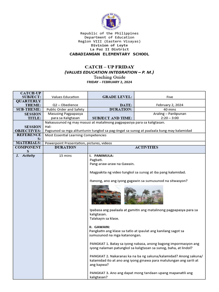 Catch Up Friday Teaching Guide - Values | PDF