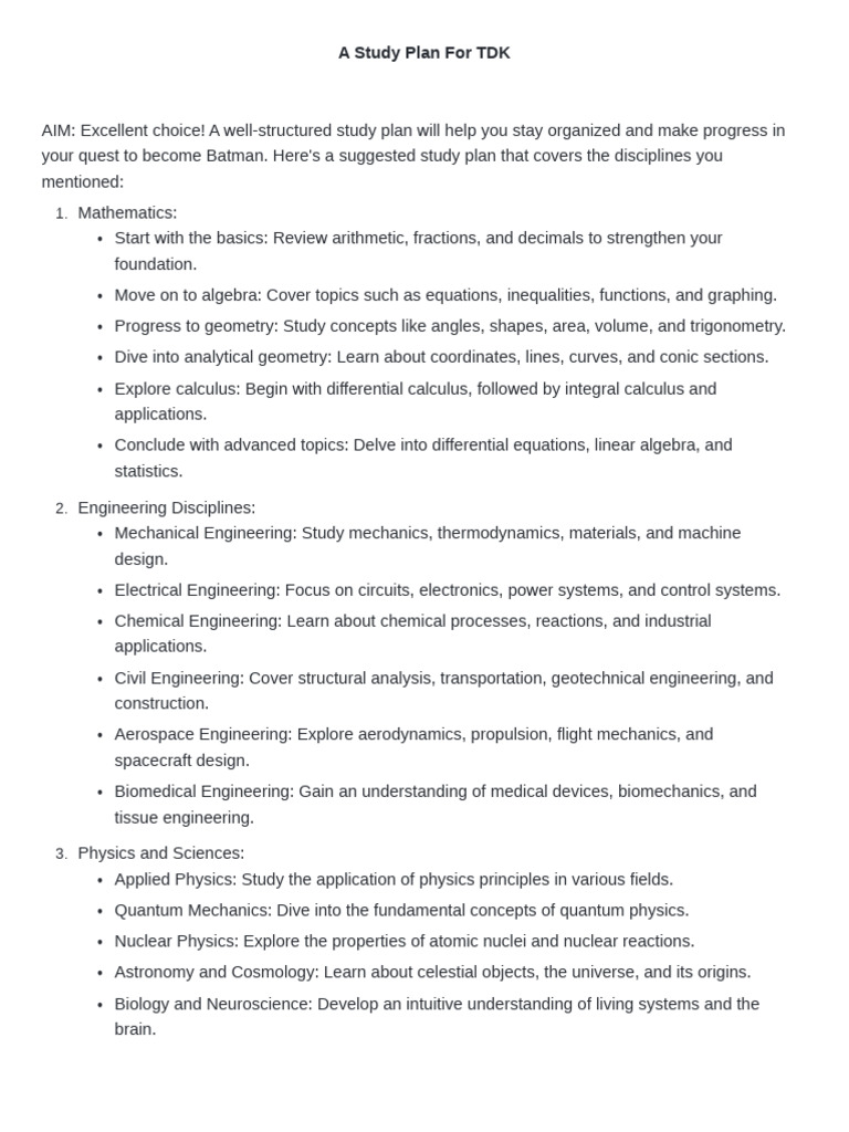 Comprehensive Study Plan for TDK | PDF | Computers