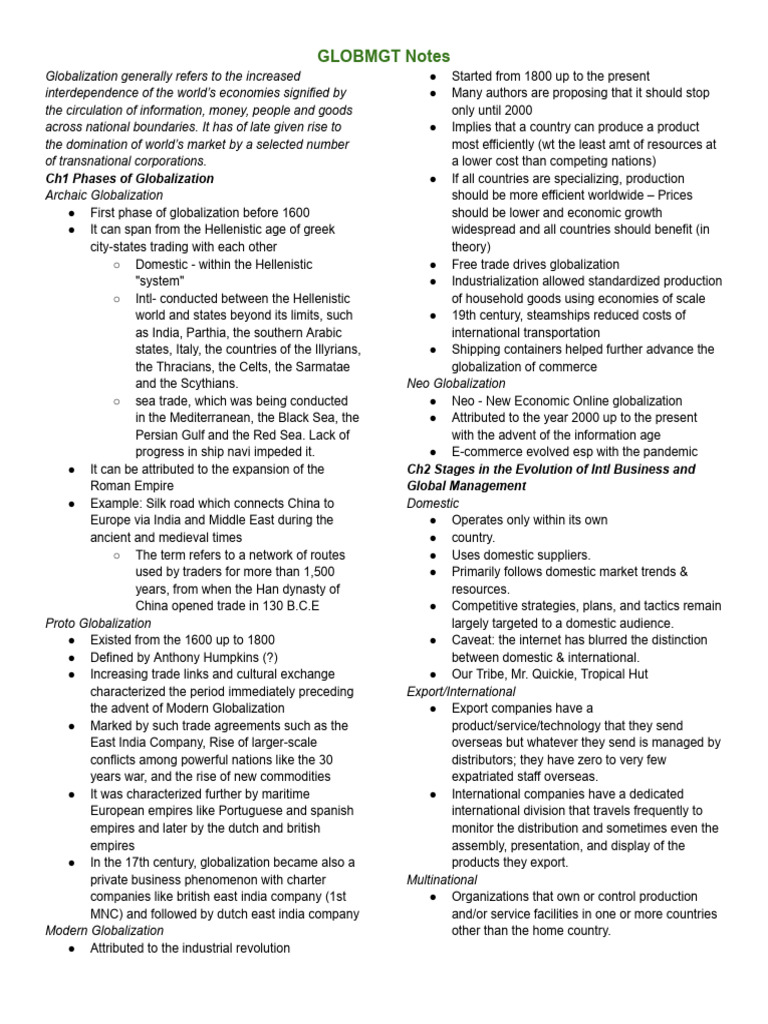GLOBMGT Notes | PDF | Globalization | North American Free Trade Agreement