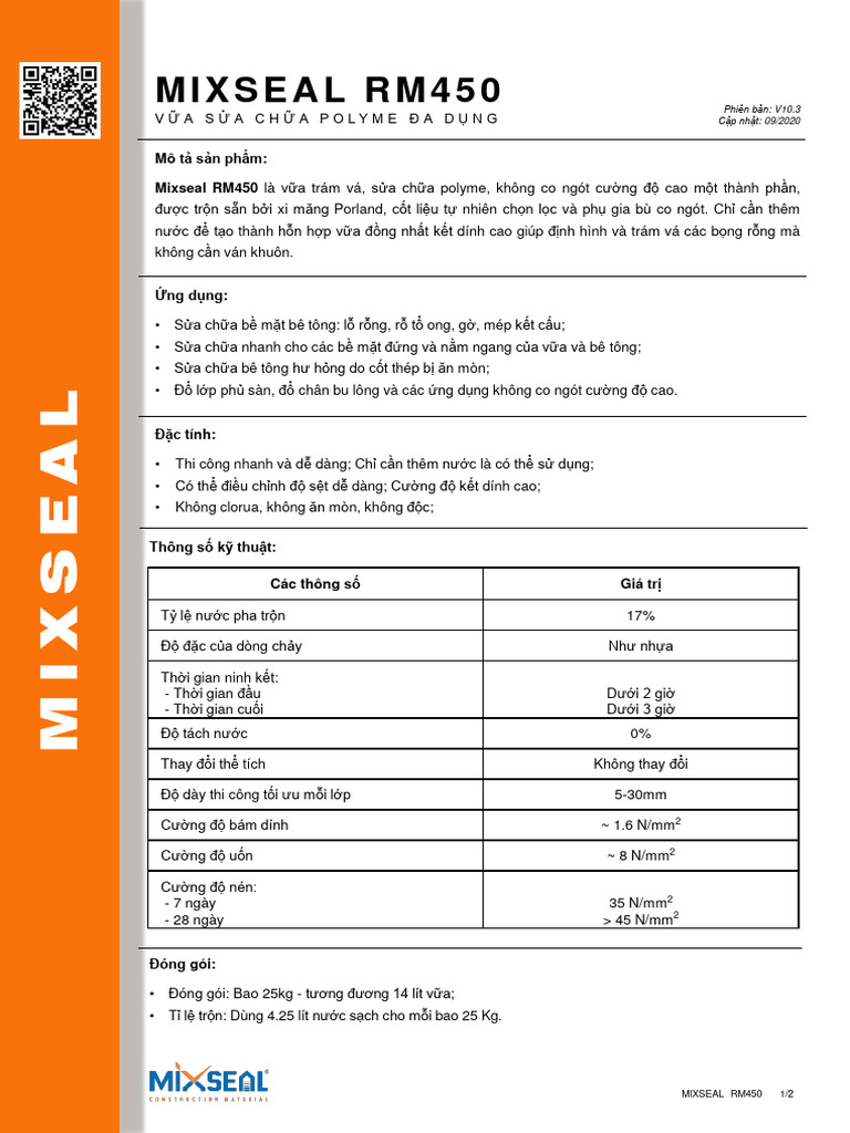 Mixseal RM450.Vn. Tài Liệu Kỹ Thuật 7023 | PDF