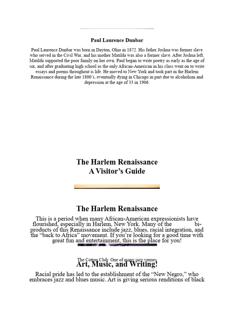 Harlem Renaissance Brochure | PDF